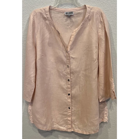 JM Collection | Tops | Jm Collection Pale Pink 0 Linen Blouse With Lace ...